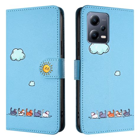 For Xiaomi Redmi Note G Global Cartoon Cats Leather Phone Case Blue Alexnld Com