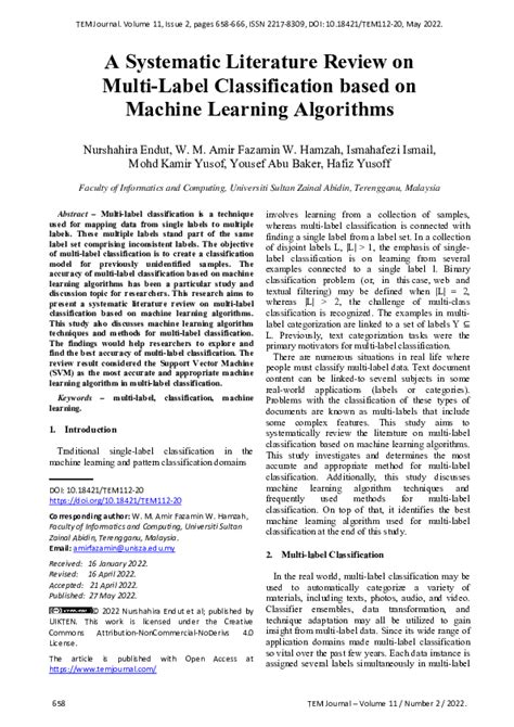 Pdf A Systematic Literature Review On Multi Label Classification Based On Machine Learning
