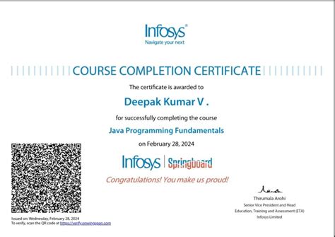 Deepak Kumar V On Linkedin Excited To Announce The Completion Of Java