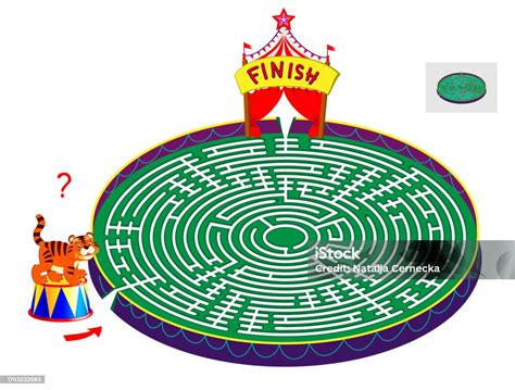 어린이와 성인을 위한 미로가 있는 논리 퍼즐 게임 작은 호랑이가 처음부터 끝까지 길을 찾도록 도와주세요 아이들 수수께끼 책을 위한 워크시트 Iq 테스트 온라인 플레이 벡터