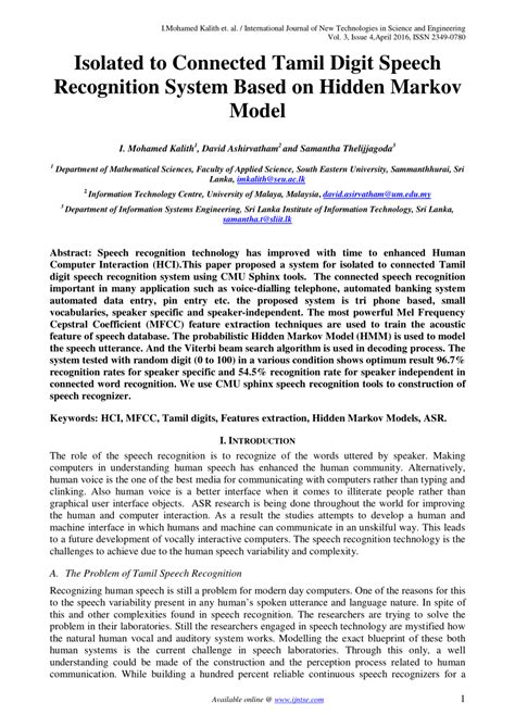 Pdf Isolated To Connected Tamil Digit Speech Recognition System Based