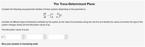 Solved The Trace Determinant Planeconsider The Following
