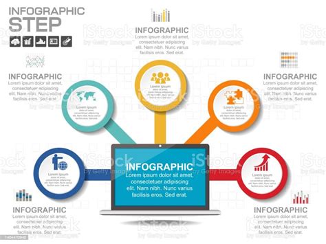 비즈니스 데이터 프로세스 차트입니다 단계 옵션 부품 또는 프로세스가 있는 다이어그램 프레젠테이션을 위한 비즈니스 템플릿입니다 그래프의 추상적인 요소 인포 그래픽에 대 한