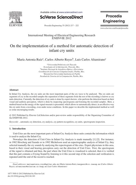 Pdf On The Implementation Of A Method For Automatic Detection Of Infant Cry Units