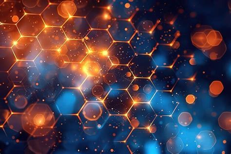 abstract blur bokeh of blue and white lights in a hexagonal shape for