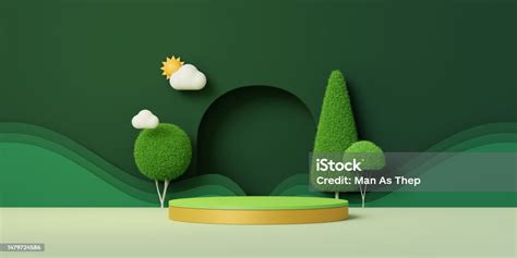 녹색 열대 나무가 있는 녹색 연단의 3d 현대 최소 장면 녹색 그림 배경입니다 3d 렌더링 그림입니다 0명에 대한 스톡 사진 및 기타 이미지 Istock