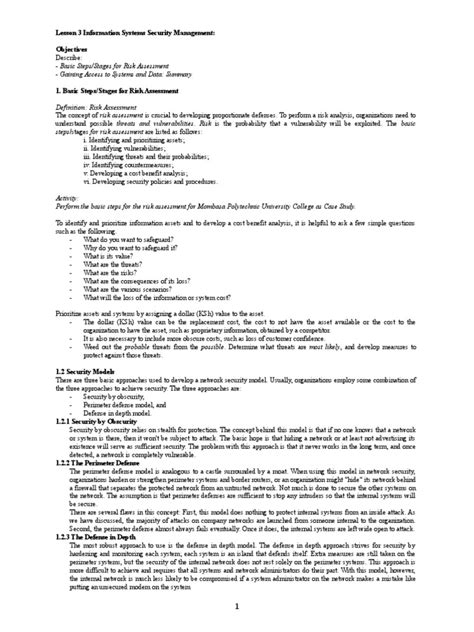 Lesson 3 Information Systems Security Management Pdf Password