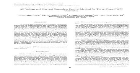 ac voltage and current sensorless control method for three phase pwm