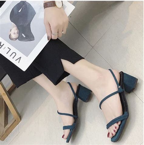 Low Height Heel Open Toe In Emerald Green Women S Fashion Footwear Heels On Carousell