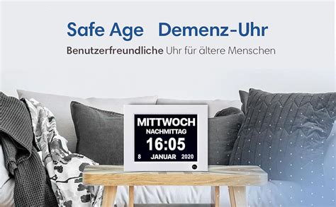 Safe Age Demenz Uhr XL - Senioren Uhr - Kalenderuhr mit Datum, Tag und ...