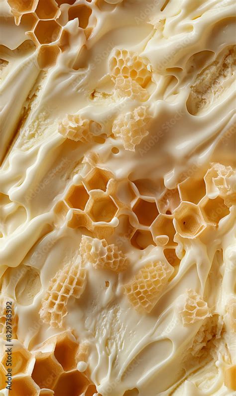 Honeycomb Ice Cream Surface Close Up Shot A Closeup Of The Honeycomb