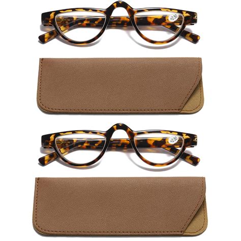 Hubeye Retro Half Moon Reading Glasses 2 Pairs Lightweight Half Frame