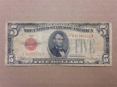 Old Vintage 1928 Five Dollar Bill 5 Red Seal United States Note