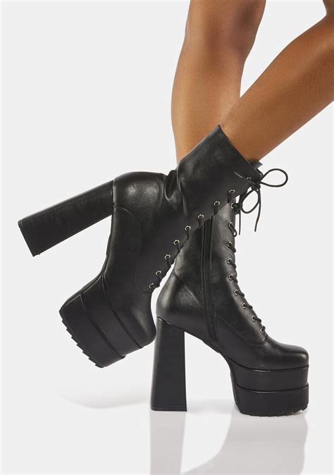 Platform Ankle Boots Lace Up
