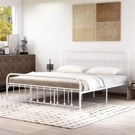 Nnv Vintage Metal Bed Frame With Heavy Duty Slats California King