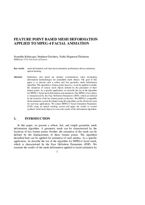 Pdf Feature Point Based Mesh Deformation For Mpeg 4 Animation