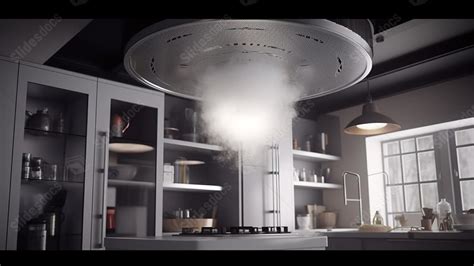 Kitchen Safety 3d Rendered Smoke Detector On Ceiling Detecting Smoke