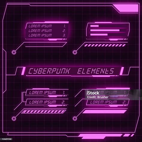 Scifi Futuristic Panel Collection Of Hud Elements Gui Vr Ui Design Cyberpunk Neon Glow Retro