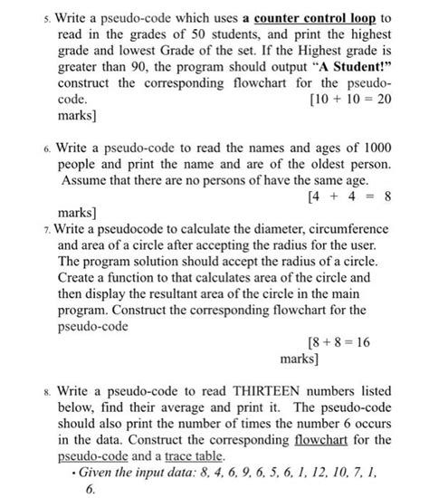 solved 5 write a pseudo code which uses a counter control