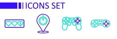 Set Line Game Controller Or Joystick Power Button And Life Bar Icon Vector Stock Illustration