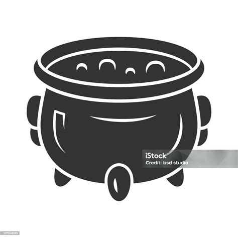 마녀 가마솥 문양 아이콘입니다 실루엣 기호입니다 물약을 추출합니다 사악한 마술 마법 철 냄비 마법의 독 보일러 액체 할로윈 마법사 항목입니다 음수 공간입니다 벡터 절연 그림