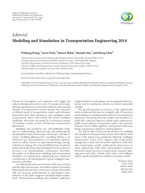 Pdf Modeling And Simulation In Transportation Engineering 2014