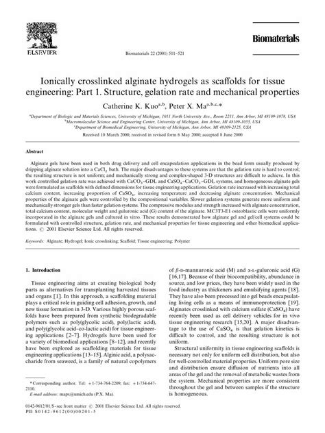 Pdf Ionically Crosslinked Alginate Hydrogels As Scaffolds For Tissue