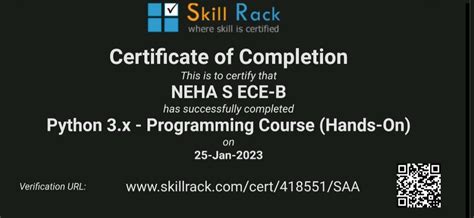 I Have Successfully Completed Python Tutorials At Skill Rack Platform