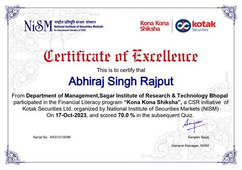 Abhiraj Singh Rajput On Linkedin Nism Kotaksecurities Financialliteracy Sirt