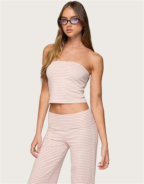 Edikted Lilah Striped Tube Top In Pink And White Asos