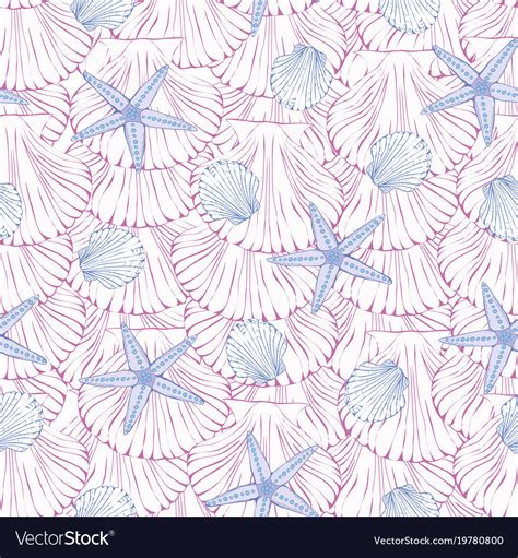 Seamless Pattern With Hand Drawn Scallop Shells Vector Image