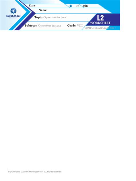 Level 2 Worksheet Operators In Java Pdf Integer Computer Science