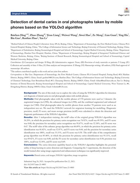 Pdf Detection Of Dental Caries In Oral Photographs Taken By Mobile Phones Based On The Yolov3