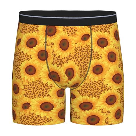 Rateoe Yellow Leopard Print Sunflower Print Mens Underwear Boxer