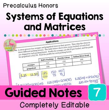 Systems And Matrices Guided Notes With Lesson Videos Unit TPT