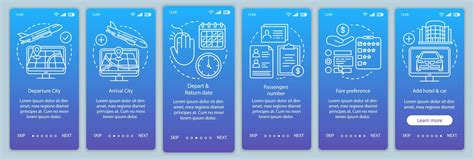 Trip Planning Blue Onboarding Mobile App Page Screen Vector Template Departure And Arrival City