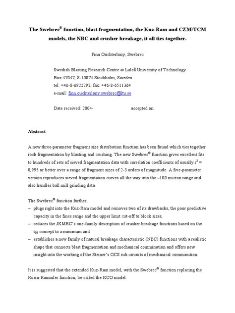 The Swebrec Function Blast Fragmentation Pdf Mill Grinding Teaching Mathematics