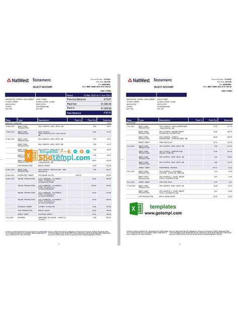 United Kingdom Natwest Bank Statement Template In Excel A Statement Template Bank