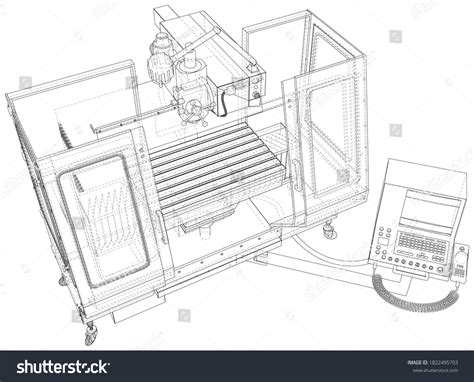Cnc Lathe Machine Illustration Vector Wireframe Stock Vector Royalty Free