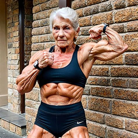 Lean Very Big Ripped Veiny Muscular Mean Face Elderly Woman Flexing