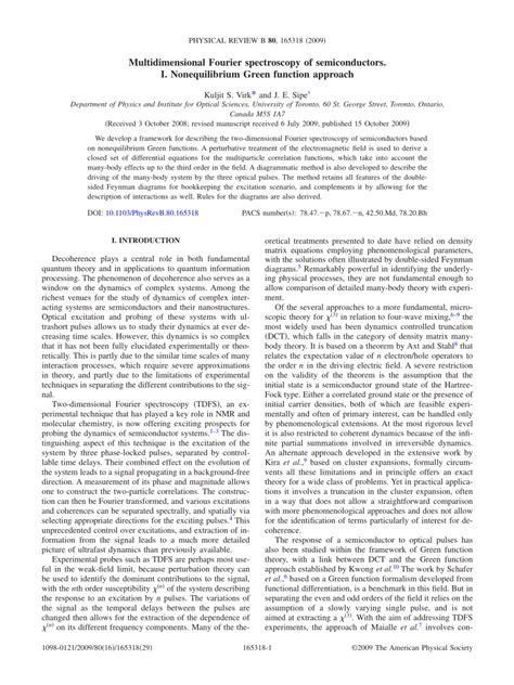 Pdf Multidimensional Fourier Spectroscopy Of Semiconductors I