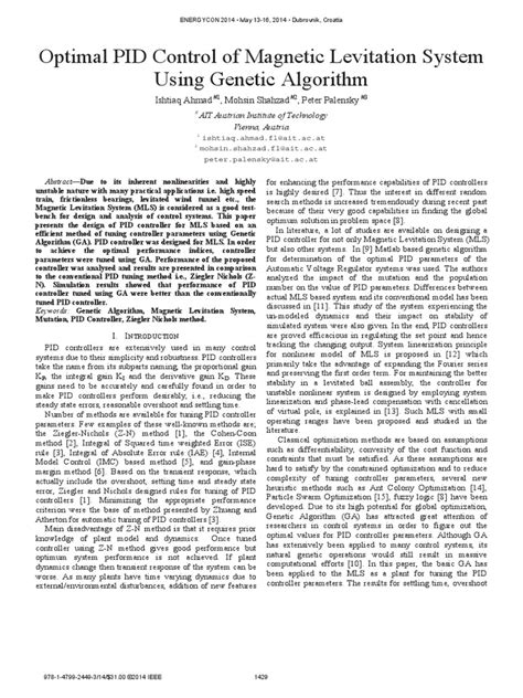 optimal pid control of magnetic levitation system using genetic