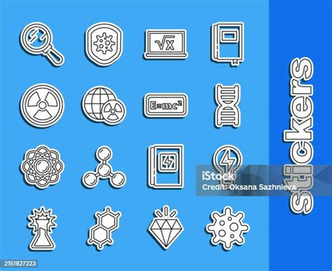 선 설정 바이러스 번개 전구 Dna 기호 X 글리프의 제곱근 행성 지구와 방사선 방사성 돋보기 및 방정식 솔루션 아이콘 벡터 0