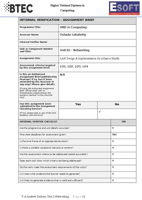 netwoking assignment network computing internal verification