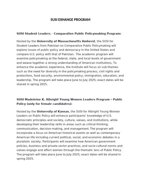 Susi Exhange Program Pdf Policy Leadership