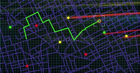 Glitch Effect Over Navigation Map Line Scheme Against Night City Traffic Stock Video Video Of