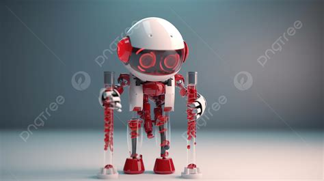 빨간 펜을 들고 있는 로봇의 3d 효과 3d 렌더링 미니 로봇은 붉은 액체로 테스트 튜브를 잡고 있습니다 고화질 사진 사진 배경 일러스트 및 사진 무료 다운로드