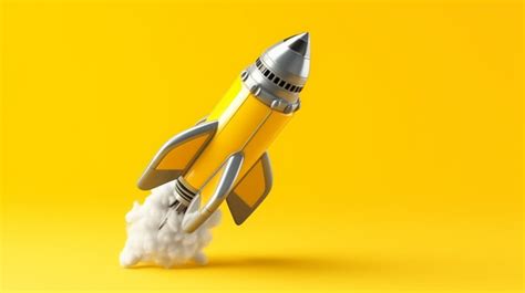 3d Render Rocket Model Launching Into A Yellow Sky Background Rocket 3d Rocket Launch Rocket