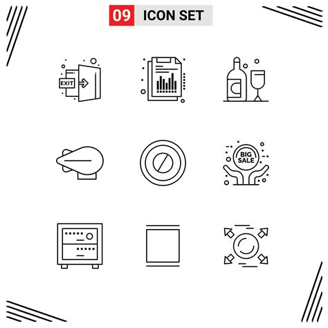 Editable Vector Line Pack Of 9 Simple Outlines Of Grand Sale Tablet Bottle Medicine Zeppelin