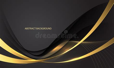 Abstract Gold Line Ribbon Curve Overlap On Black Fabric Wave Design